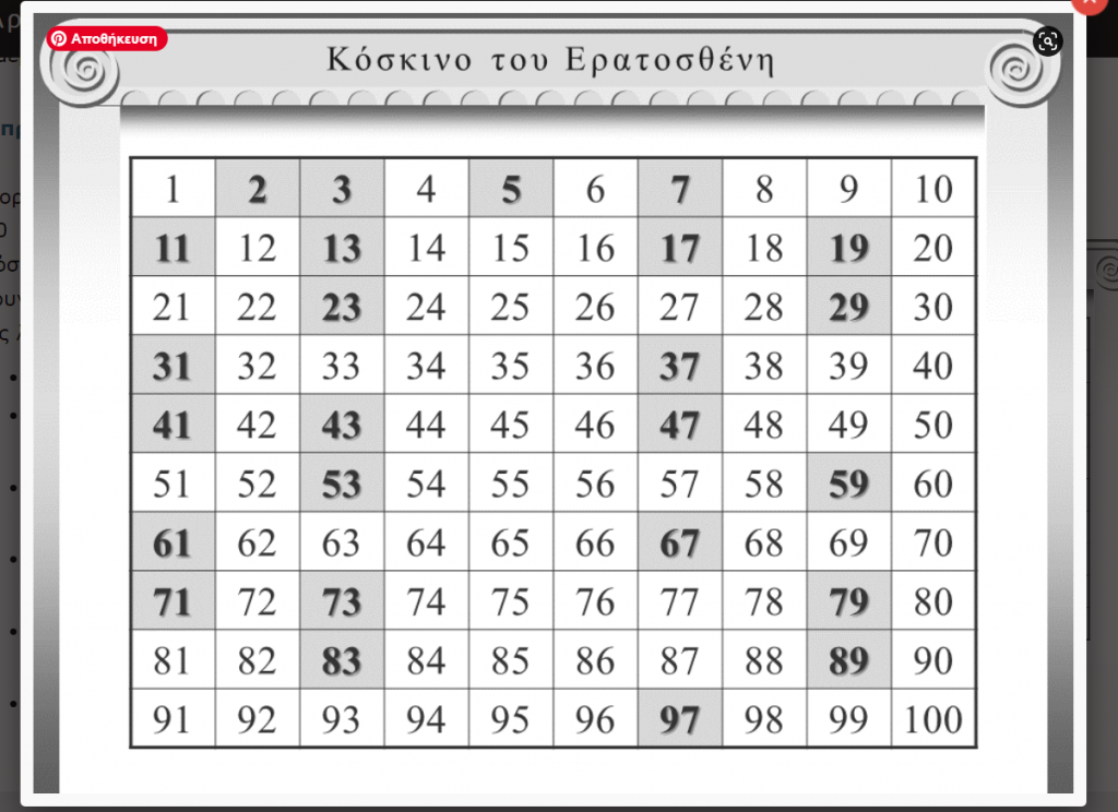 ΠΡΩΤΟΙ ΑΡΙΘΜΟΙ – ΚΟΣΚΙΝΟ ΤΟΥ ΕΡΑΤΟΣΘΕΝΗ – Το ιστολόγιο της τάξης μας