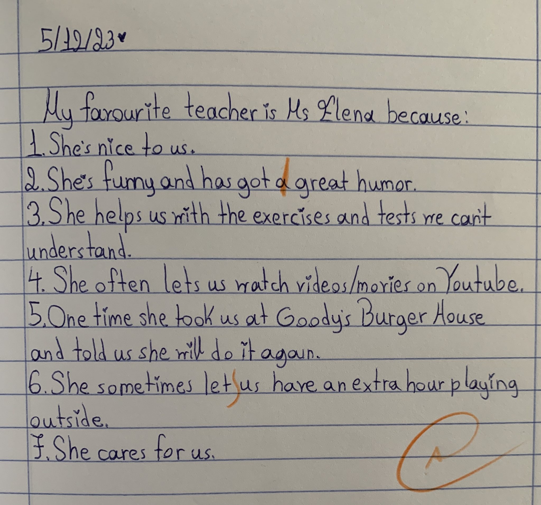 My favourite teacher – 6th Year Archigeneio Primary School