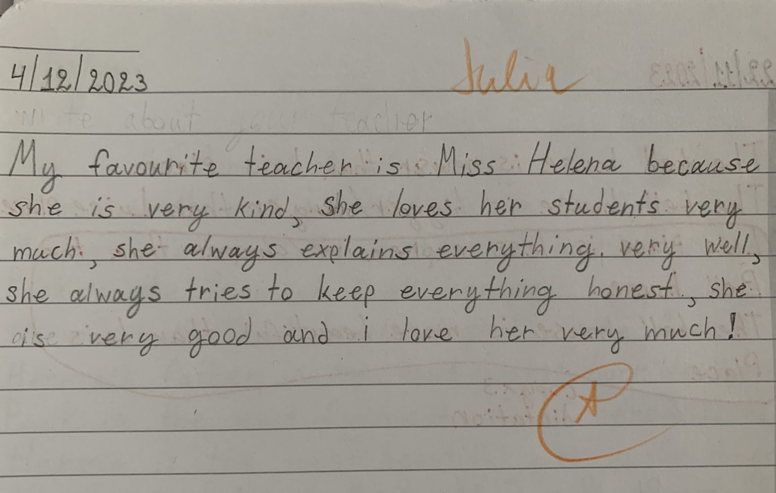 My favourite teacher – 6th Year Archigeneio Primary School
