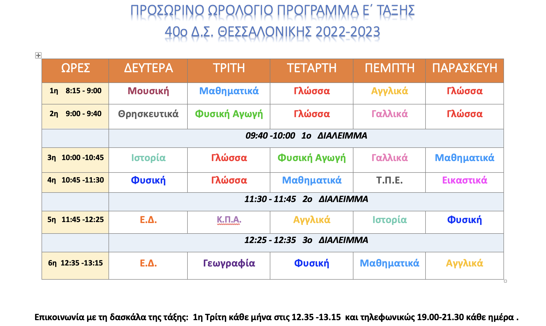 ΝΕΟ ΩΡΟΛΟΓΙΟ ΠΡΟΓΡΑΜΜΑ – 40o στην 5η