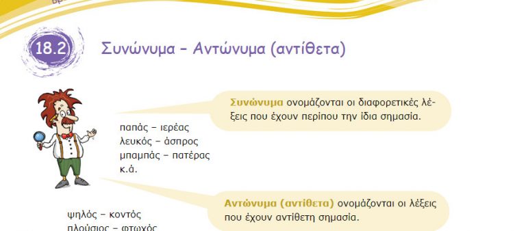 ΣΥΝΩΝΥΜΑ-ΑΝΤΙΘΕΤΑ – 1ο Δημοτικό Σχολείο Αγίου Ιωάννη ΡέντηΣΤ Τάξη